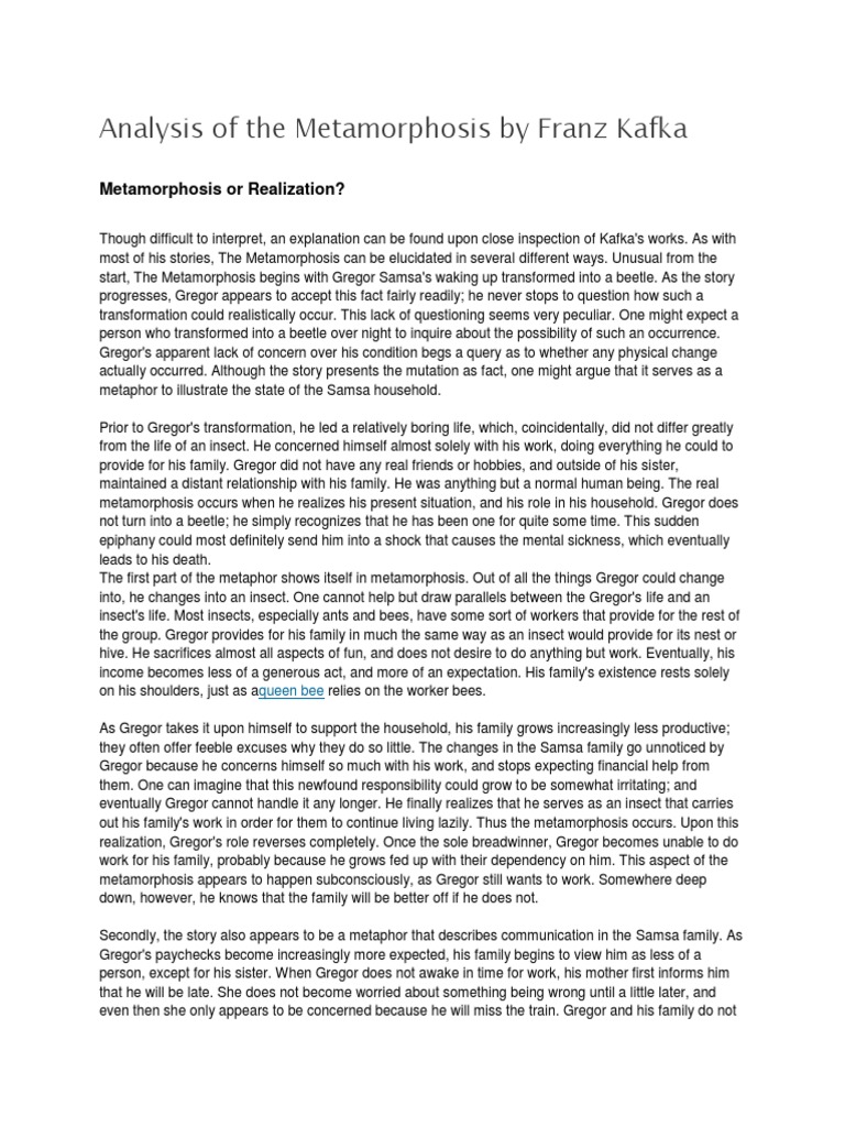 Analysis of The Metamorphosis by Franz Kafka | The Metamorphosis