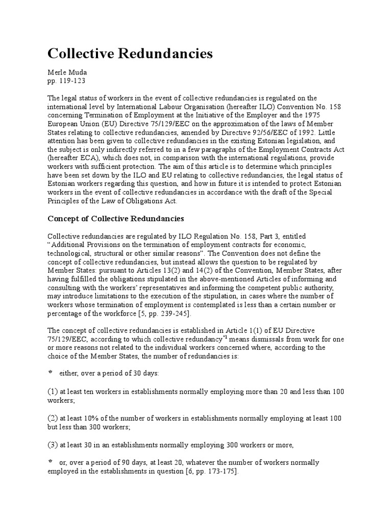Collective Redundancies | PDF | International Labour Organization | Layoff