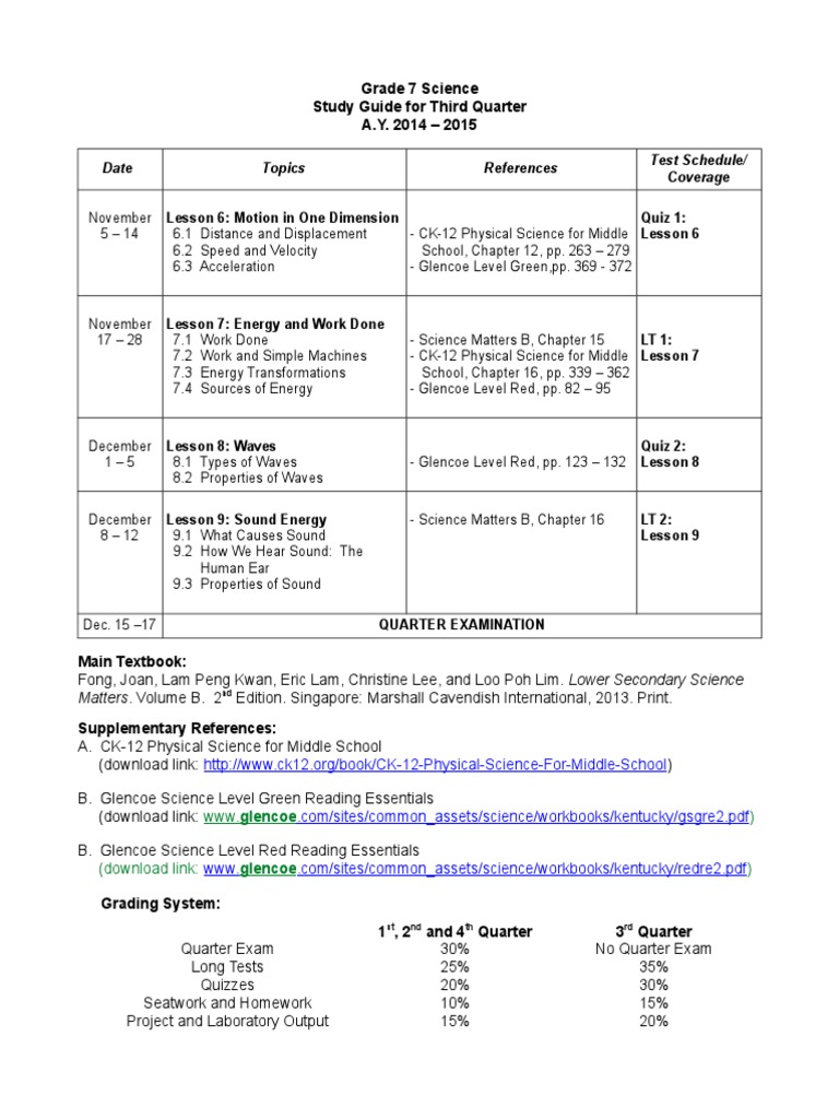 Grade 7 Science Study Guide Q3 2014-2015 | PDF