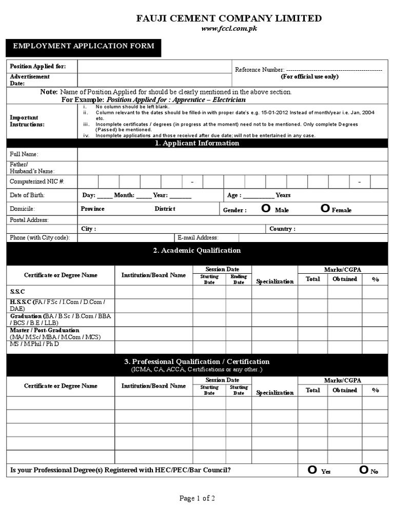 Employment Application Form Template | PDF