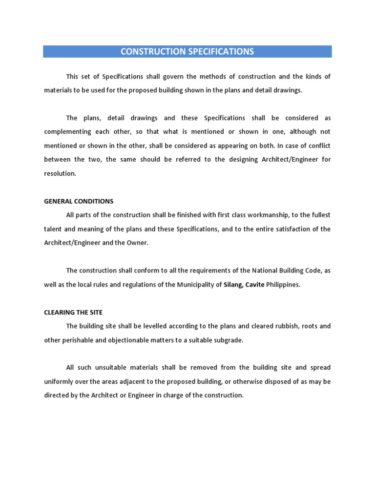 Construction Specification | PDF | Plumbing | Framing (Construction)
