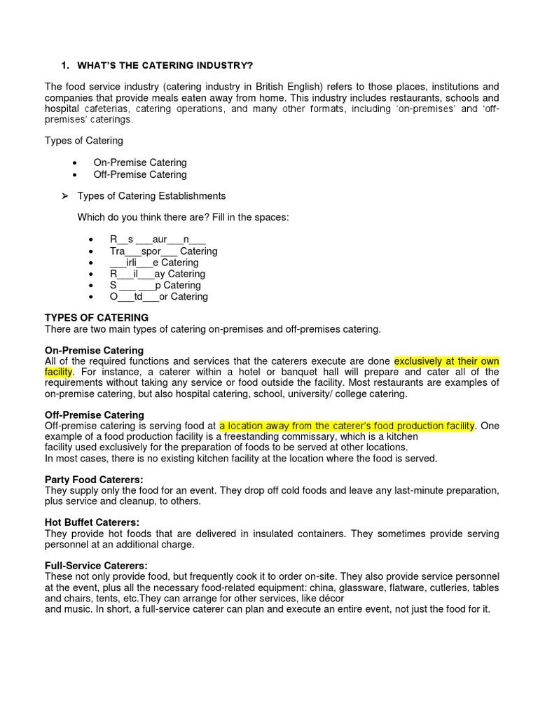 Catering Industry Overview | PDF | Restaurants | Cooking