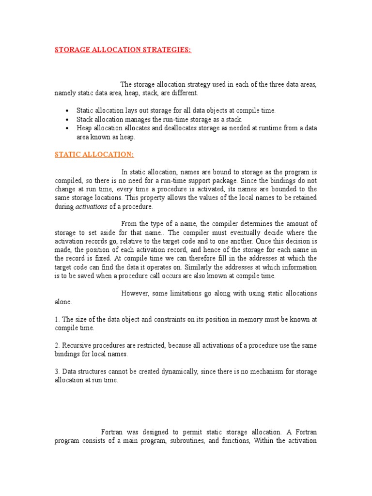 Storage Allocation Strategies Pdf Subroutine Parameter Computer Programming