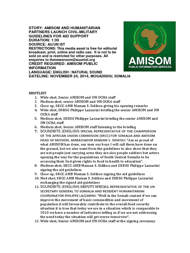 AMISOM Launches Aid Coordination Guidelines | PDF | African Union ...