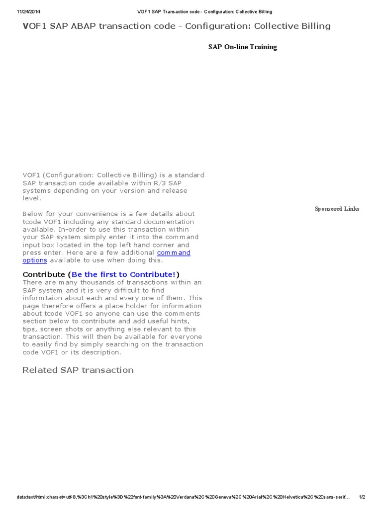 VOF1 SAP Transaction Code - Configuration - Collective Billing | PDF
