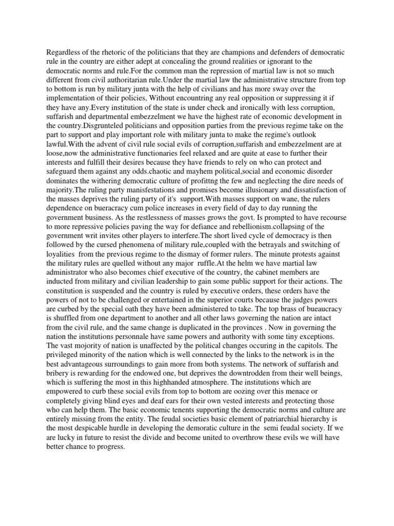 Military Rule Vs Civilian Rule | PDF | Martial Law | Political Science