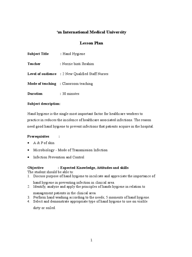 Lesson Plan Hand Hygiene Review | PDF | Hygiene | Hand Washing
