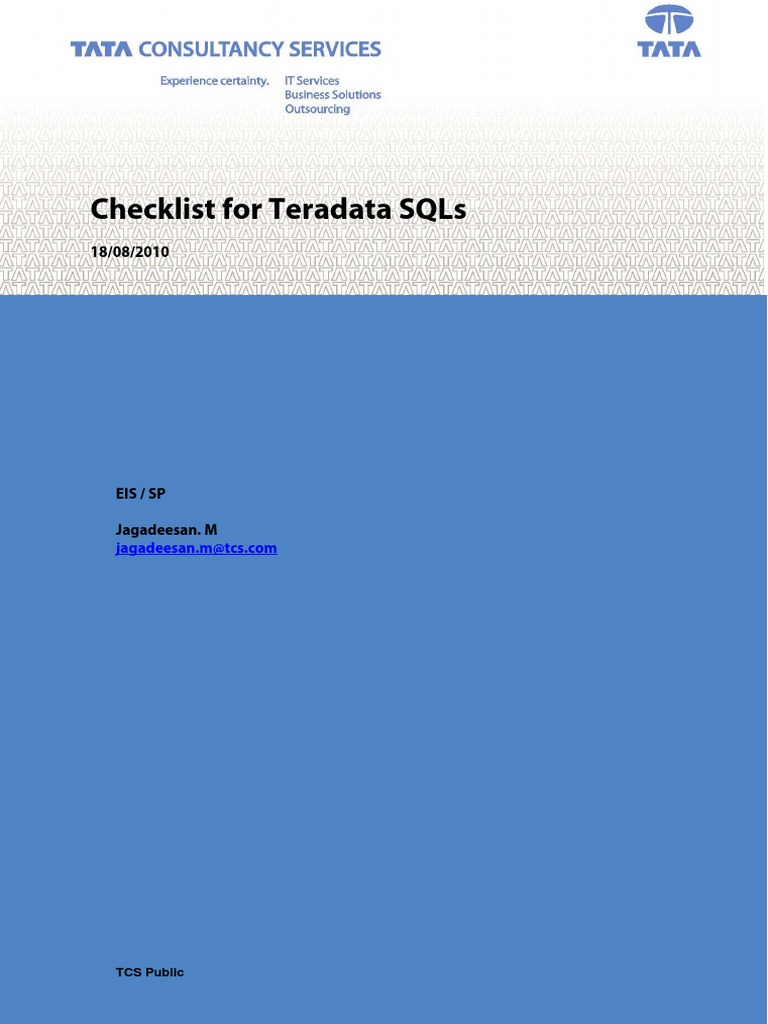 Checklist For Teradata SQLs | PDF | Sql | Table (Database)