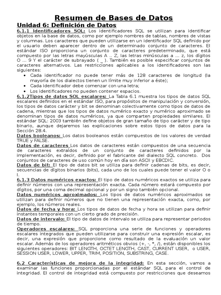 Resumen de BasesDatos | PDF | SQL | Tabla (base de datos)