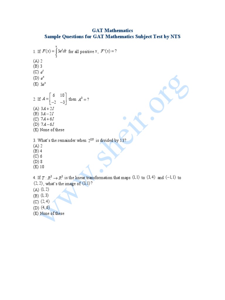 GAT Mathematics Sample Questions For GAT Mathematics Subject Test by ...