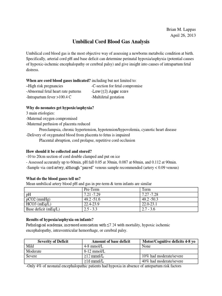 Umbilical Cord Blood Gas Analysis | Hypoxia (Medical) | Fetus
