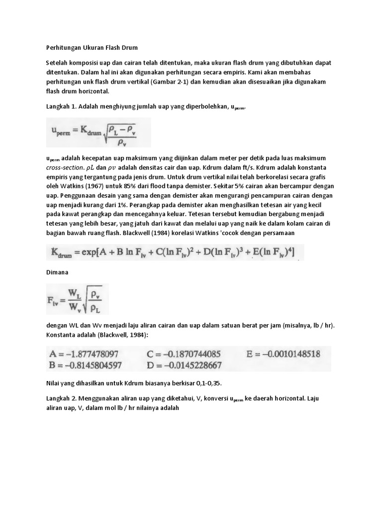 Perhitungan Ukuran Flash Drum | PDF