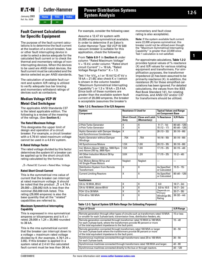 Fault Current Calculations and X/R Ratios | PDF | Transformer ...
