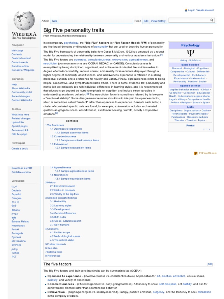 Wiki-Big Five Personality Traits | PDF | Extraversion And Introversion | Behavioural Sciences