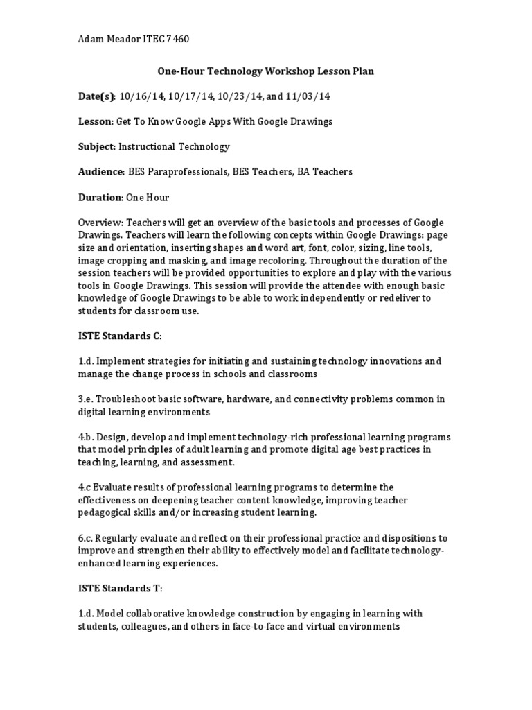 One-Hour Technology Workshop Lesson Plan | PDF | Lesson Plan ...