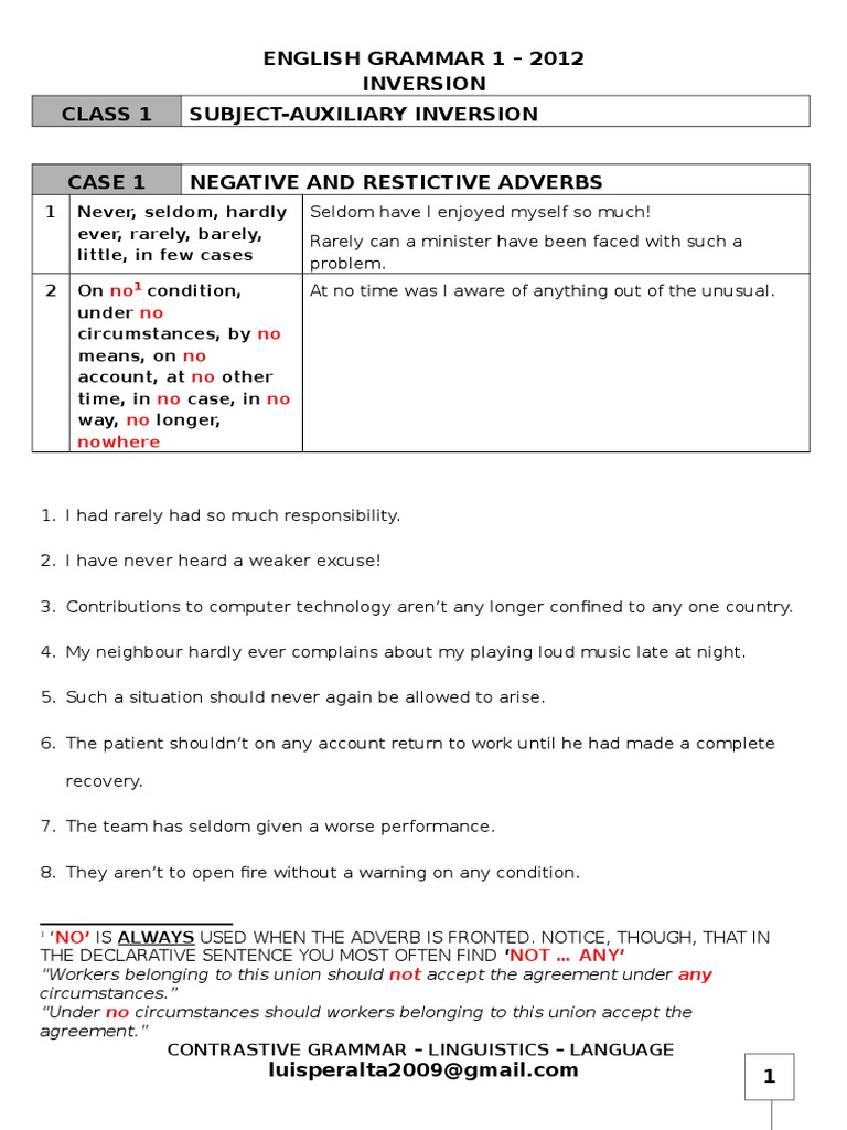 Inversion | PDF | English Grammar | Phrase