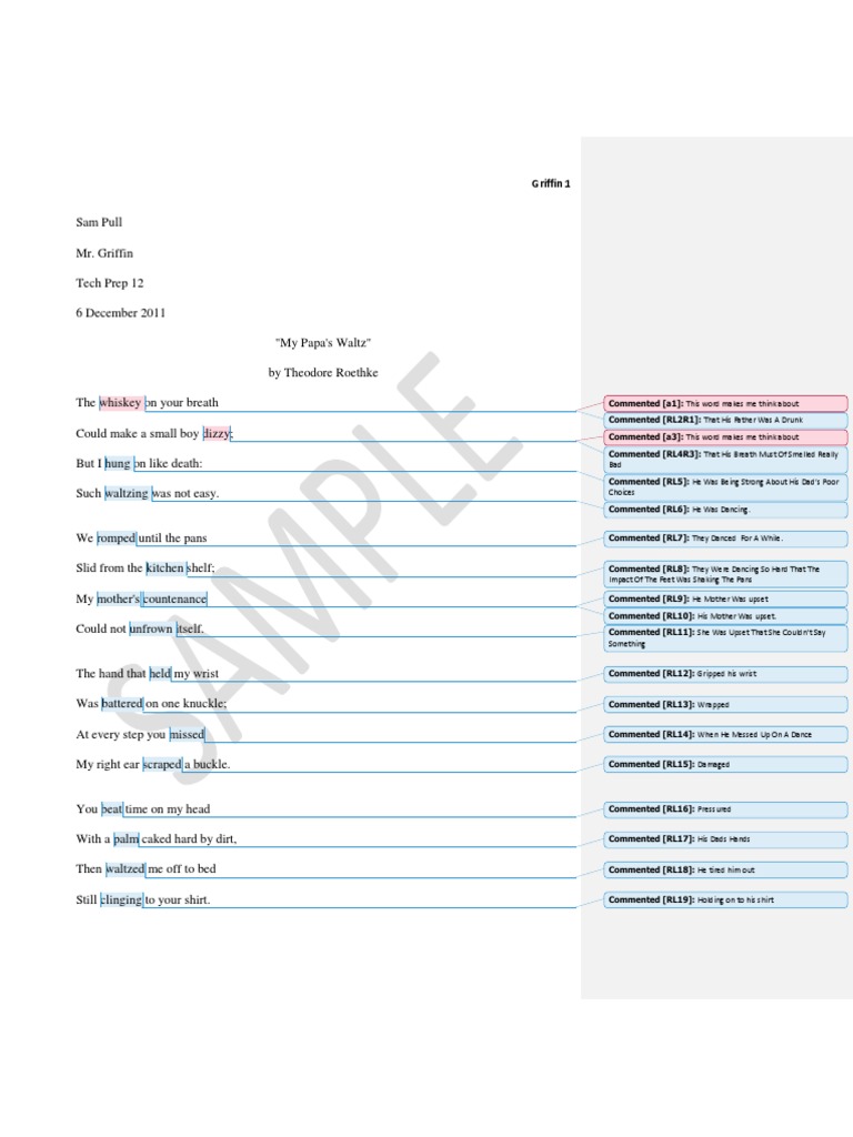 Papas Waltz Connotation Template | PDF