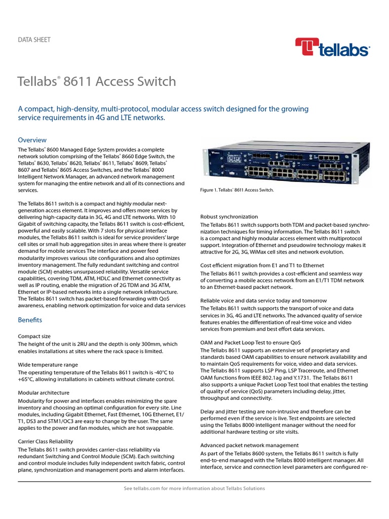 Tellabs 8611 Access Switch | PDF | Multiprotocol Label Switching ...