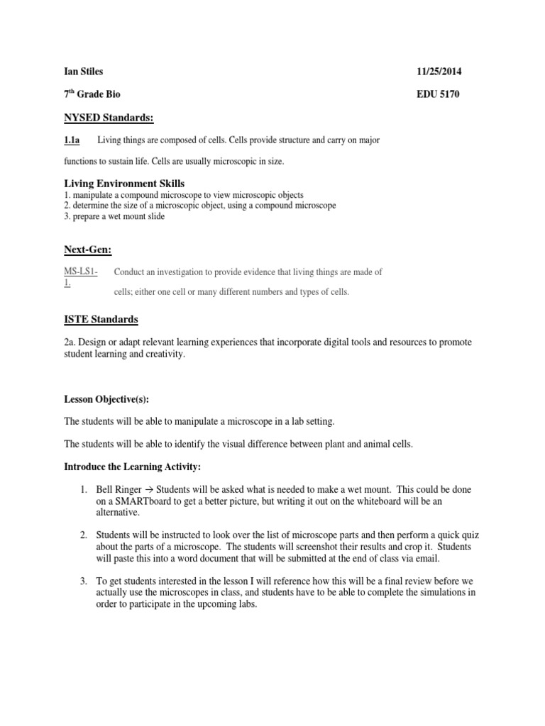 Microscope Lesson Plan | PDF | Lesson Plan | Simulation