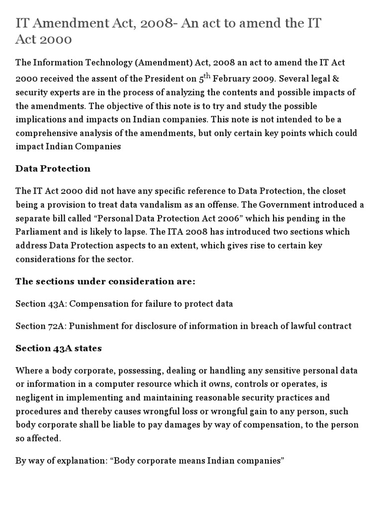 IT Amendment Act, 2008- An Act to Amend the IT Act 2000 | Legal ...