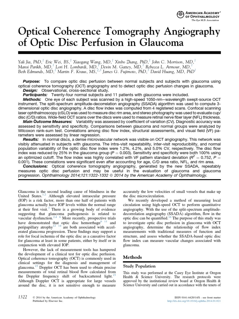 OCT Angiography for Glaucoma Assessment | PDF | Glaucoma | Angiography