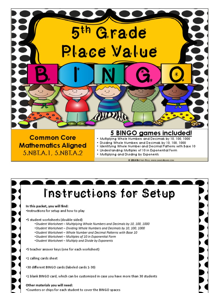 Place Value Bingo Game - 5th Grade Preview | PDF | Teaching Mathematics ...