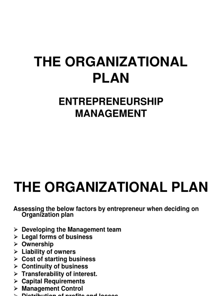Organizational Plan for Entrepreneurs | PDF | Partnership | Limited ...