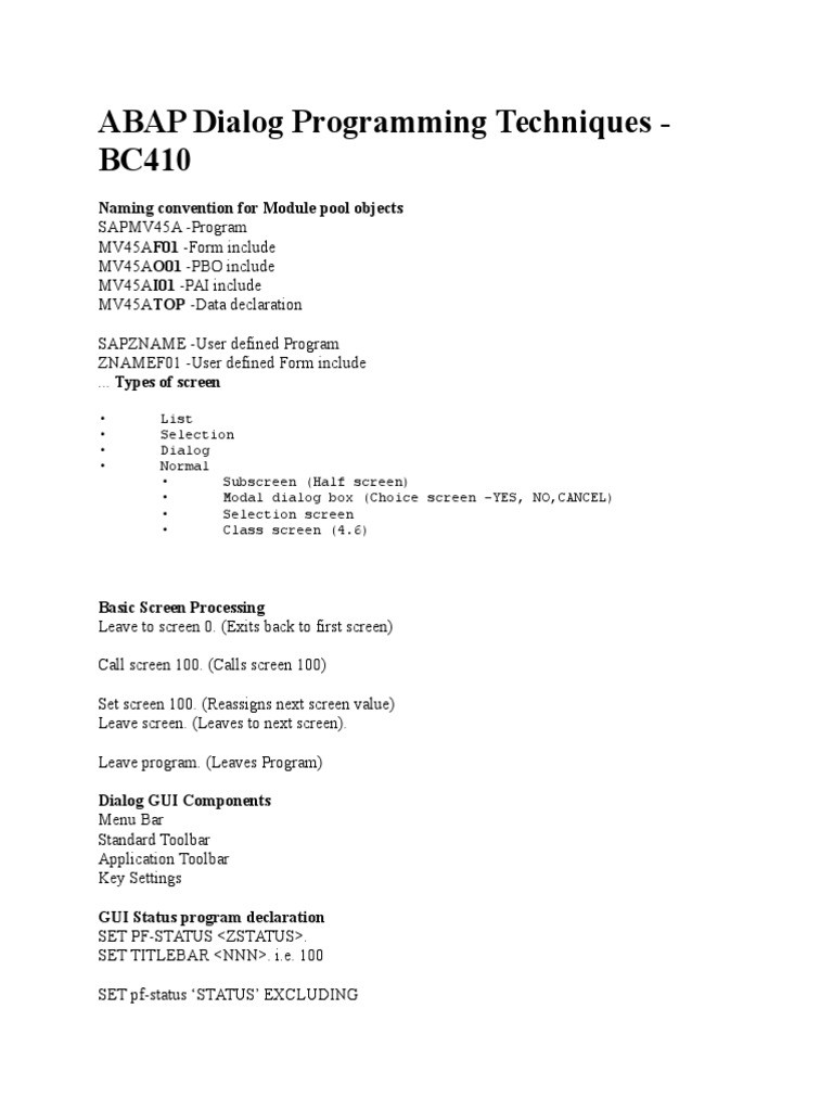 Abap Dialog Programming Techniques Pdf Software Computer Programming