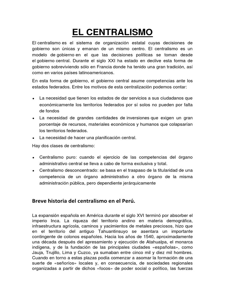 El Centralismo | PDF | Gobierno | Science