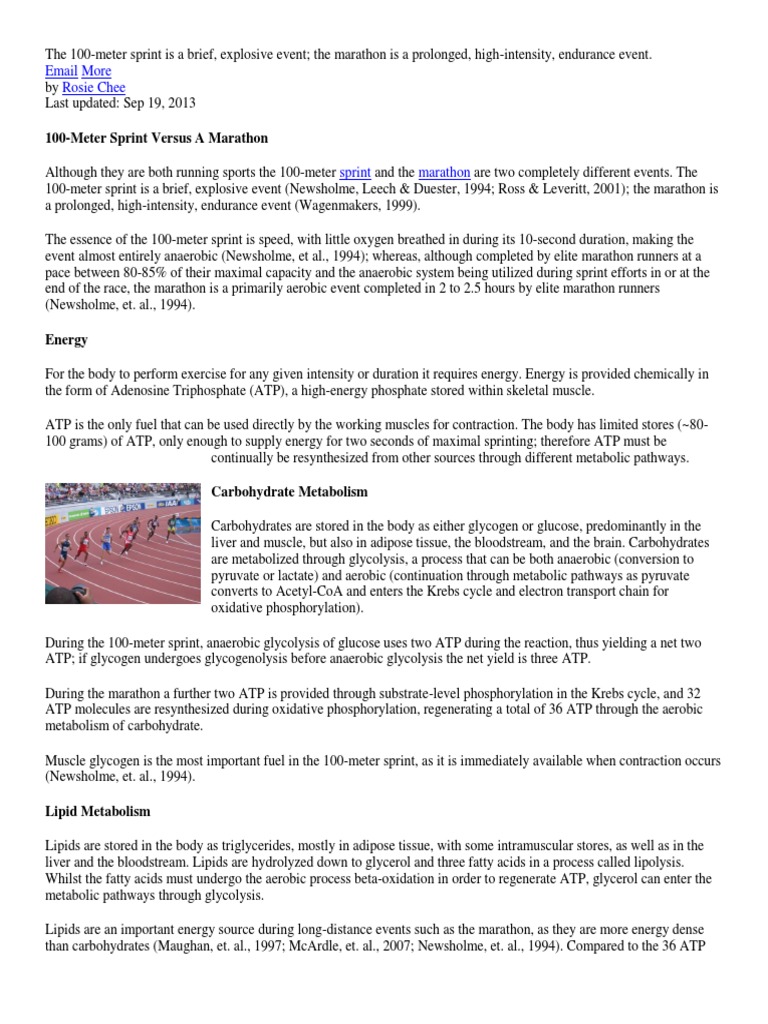 Energy Sources in Sprinting vs. Marathon | PDF | Cellular Respiration ...