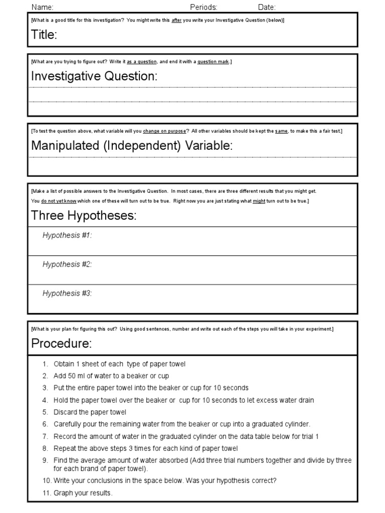 Paper Towel Lab | PDF | Hypothesis | Experiment