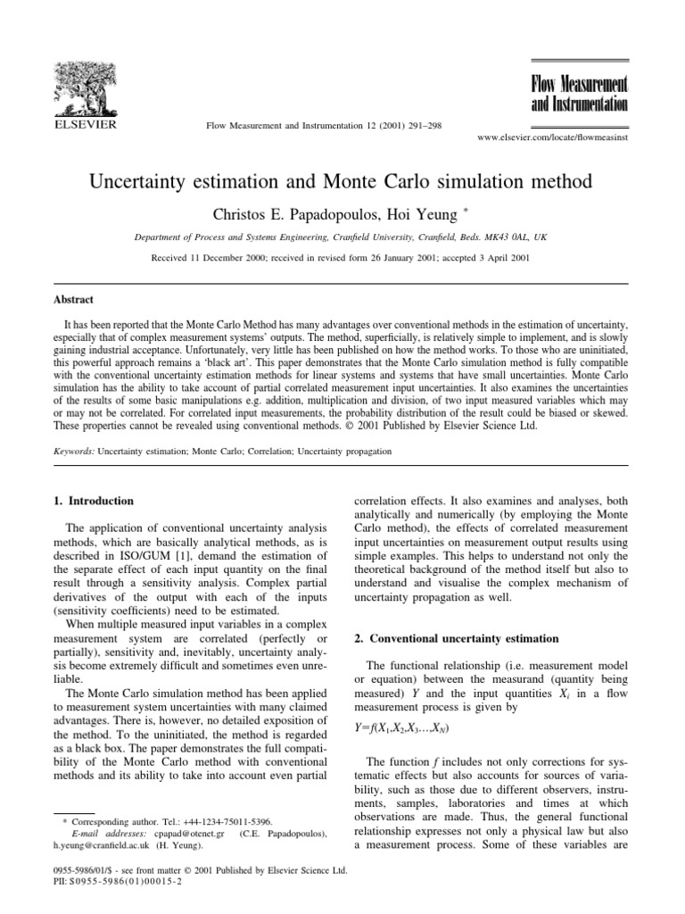 Uncertainty Estimation And Monte Carlo Simulation Method Pdf