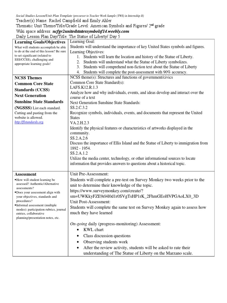 2nd Grade Lesson on American Symbols | PDF | Educational Assessment ...
