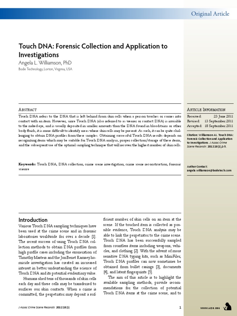 Williamson Touch DNA Article | Download Free PDF | Crime Scene | Dna ...