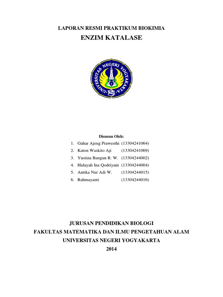 Laporan Resmi Praktikum Biokimia Enzim Katalase | PDF