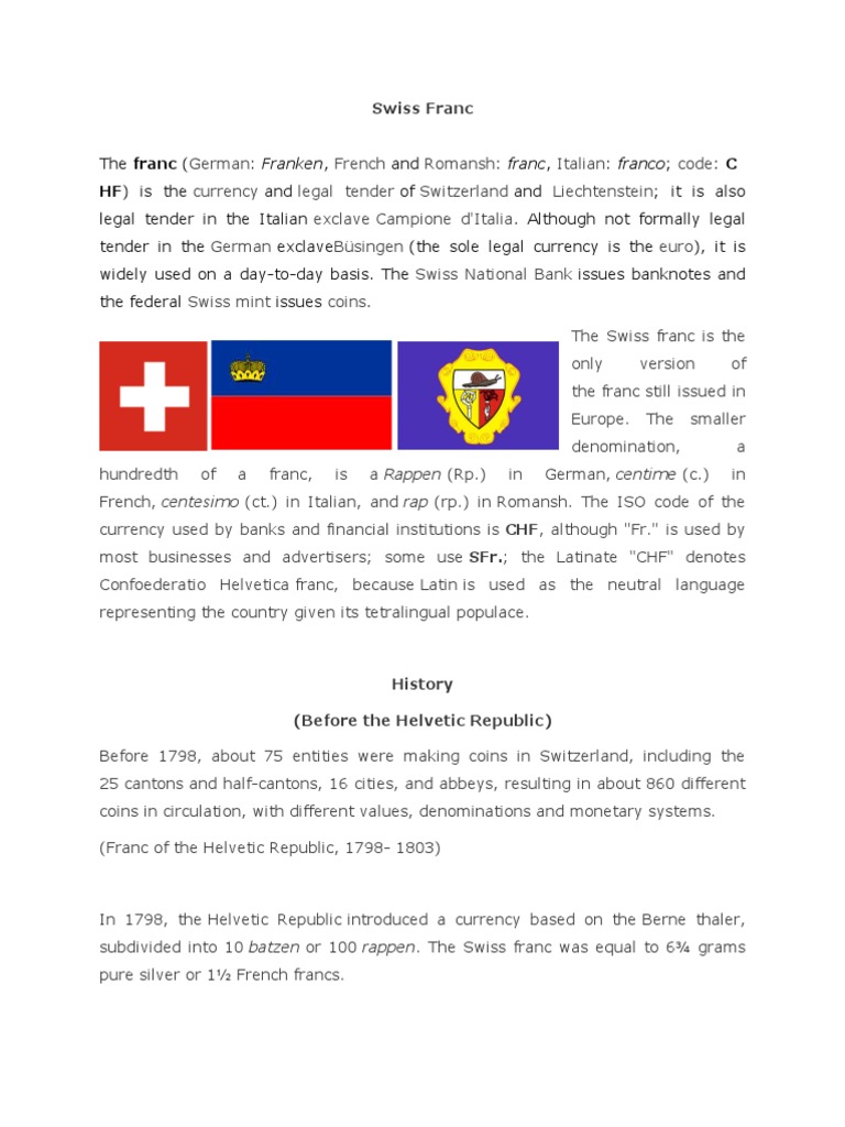 Swiss Franc: History and Denominations | PDF | Swiss Franc | Financial ...