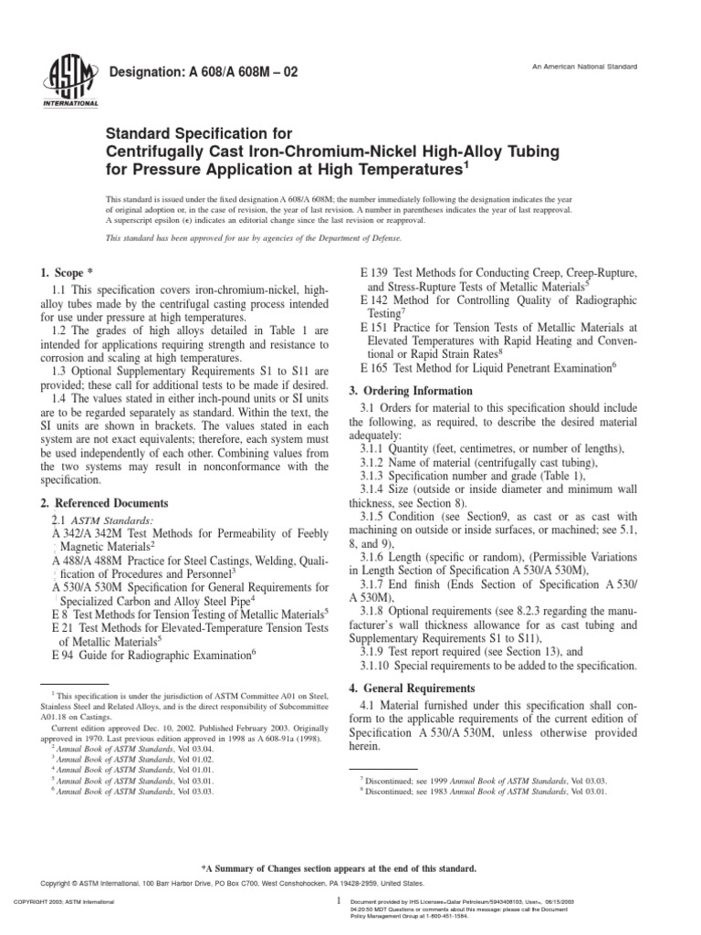 Astm 608 PDF | PDF | Specification (Technical Standard) | Machining