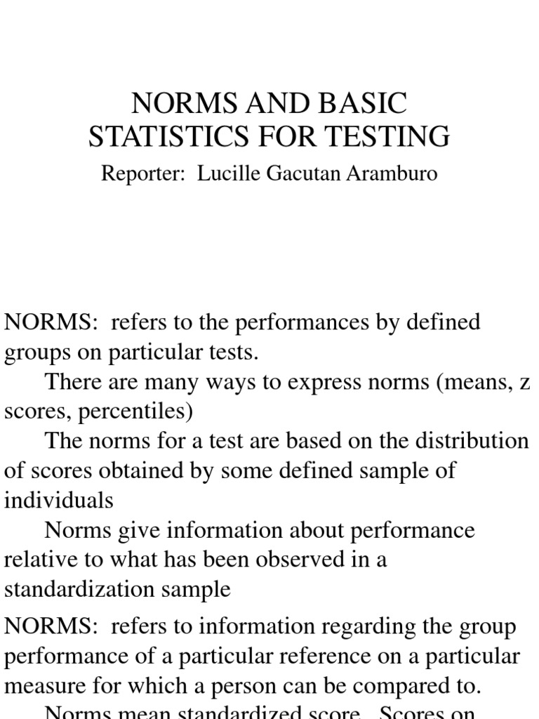 Norms and Basic Statistics On Psychometrics and Psychological Testing ...