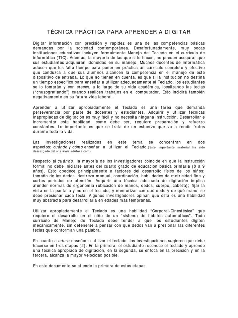 Técnica Práctica para Aprender A Digitar Aprendizaje Sencillo y ...