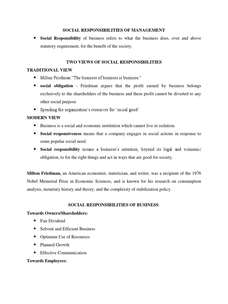 Corporate Social Responsibility | PDF | Milton Friedman | Corporate ... Corporate Social Responsibility | PDF | Milton Friedman | Corporate ...