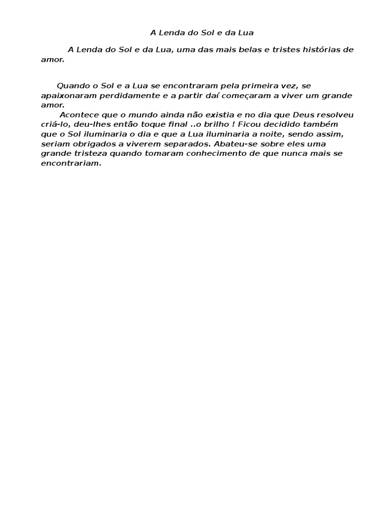 A Lenda do Eclipse do Sol e da Lua | PDF | Lua | Amor