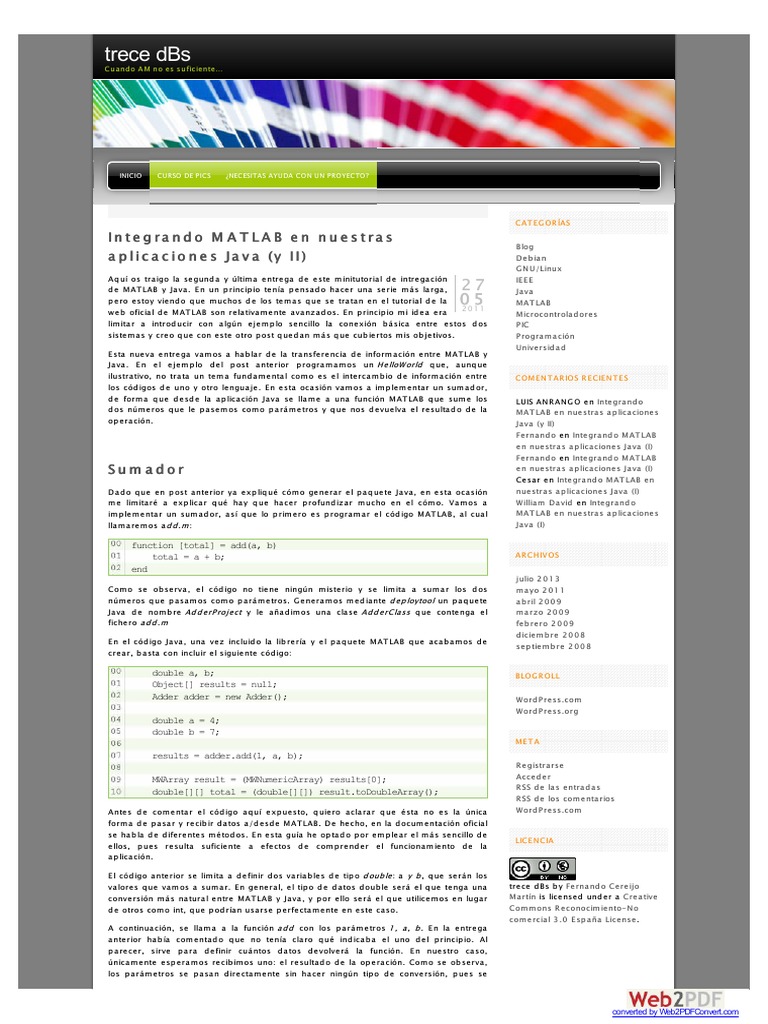 Integracion de Matlab Con Java | PDF | Java (lenguaje de programación) | Matlab