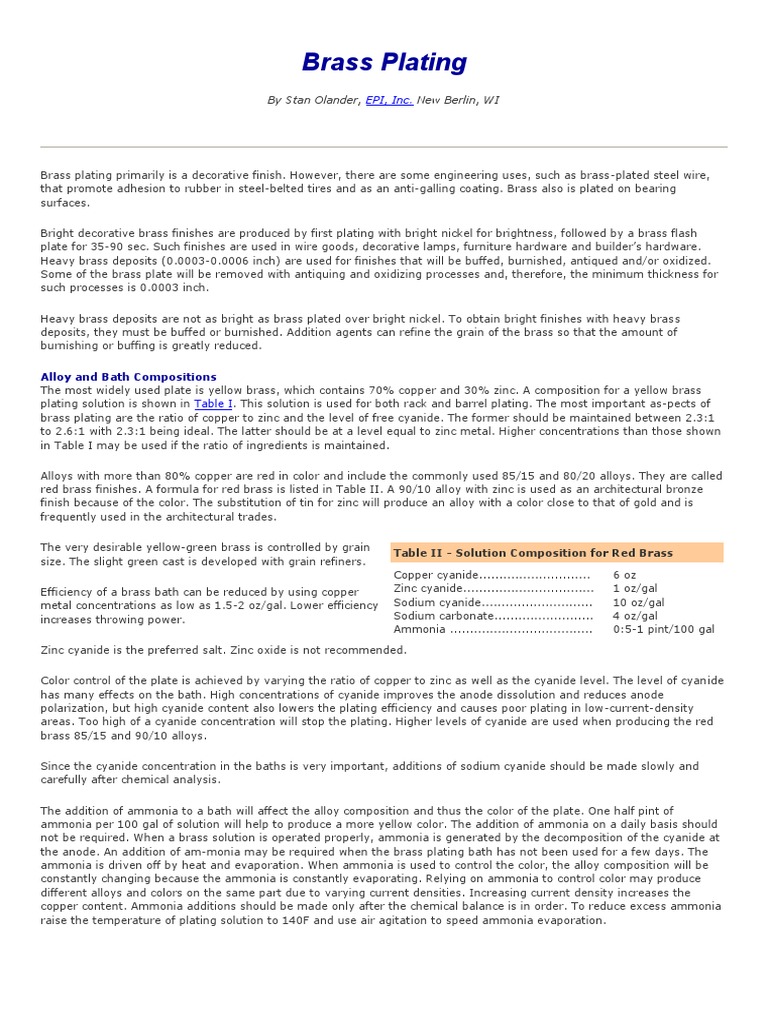 Brass Plating | PDF | Brass | Zinc