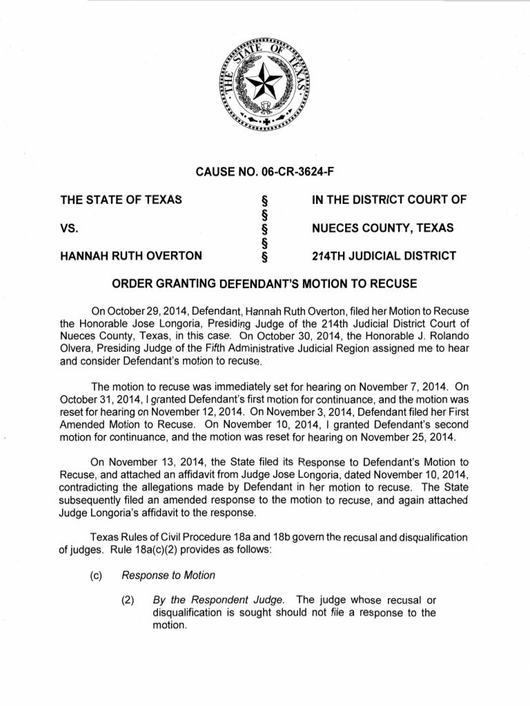 Recusal order | Judicial Disqualification | United States Law