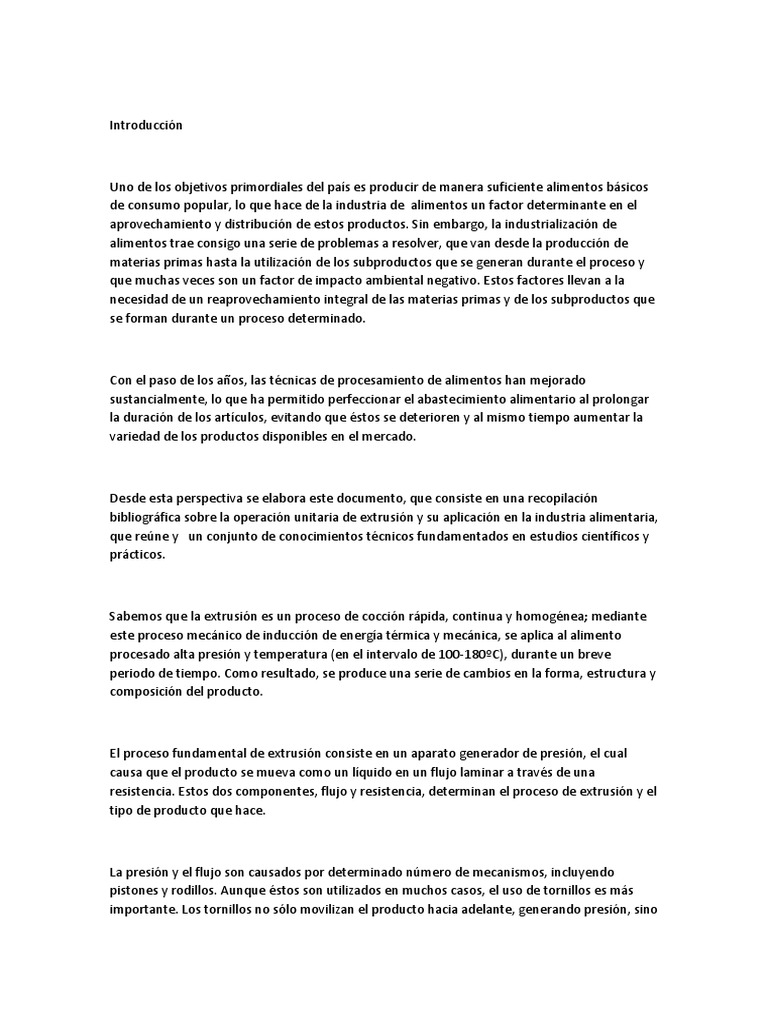 Proceso de Extrusión en Alimentos | PDF | Extrusión | Alimentos