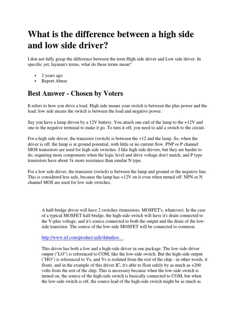 High Side vs Low Side Driver Explained | PDF | Field Effect Transistor ...