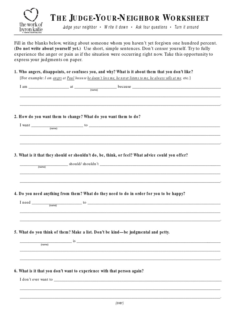 Judge Your Neighbor Worksheet | PDF