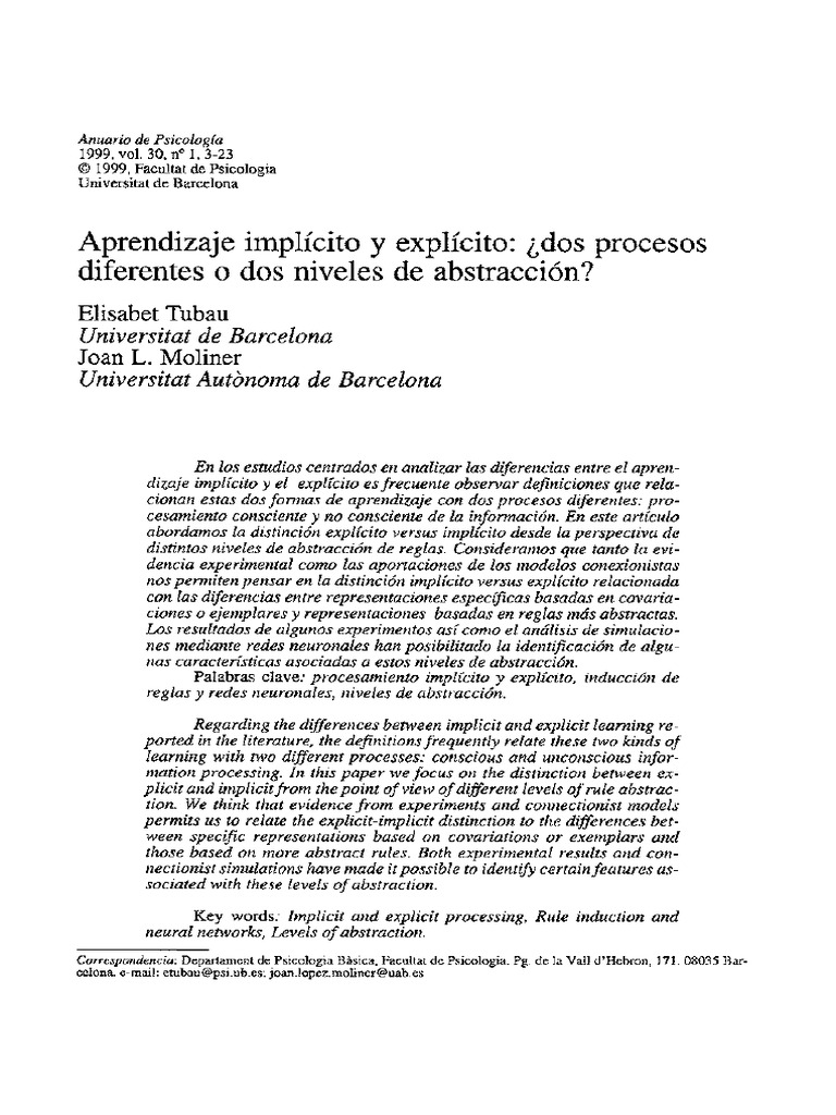 Aprendizaje Implícito y Explícito | PDF | Red neuronal artificial | Aprendizaje