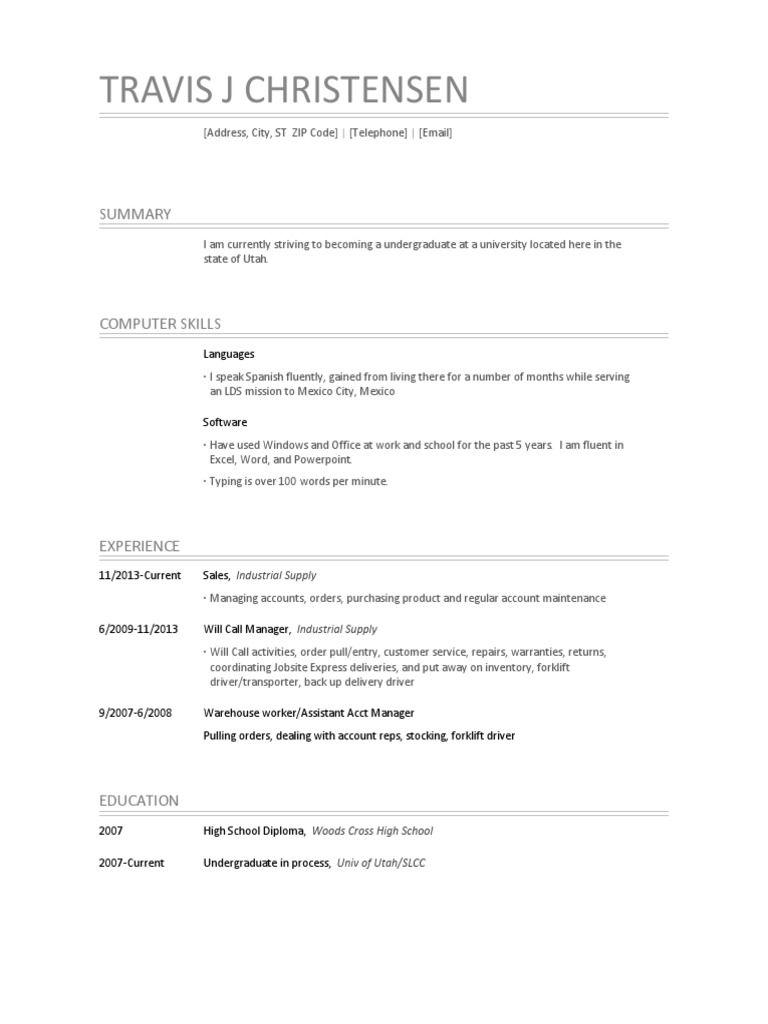 Travis J. Christensen's Resume Summary | PDF