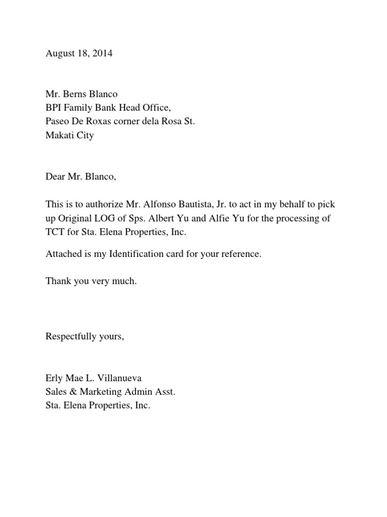 Sample Authorization Letter | PDF